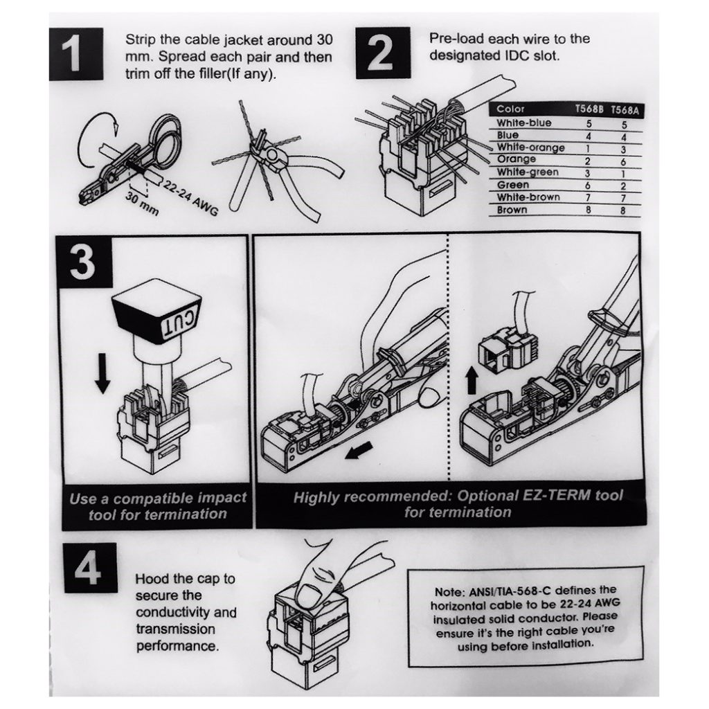 Cat 6 UTP Clipsal Style Jack - 180 Degree w/IDC Cap - Layer 1
